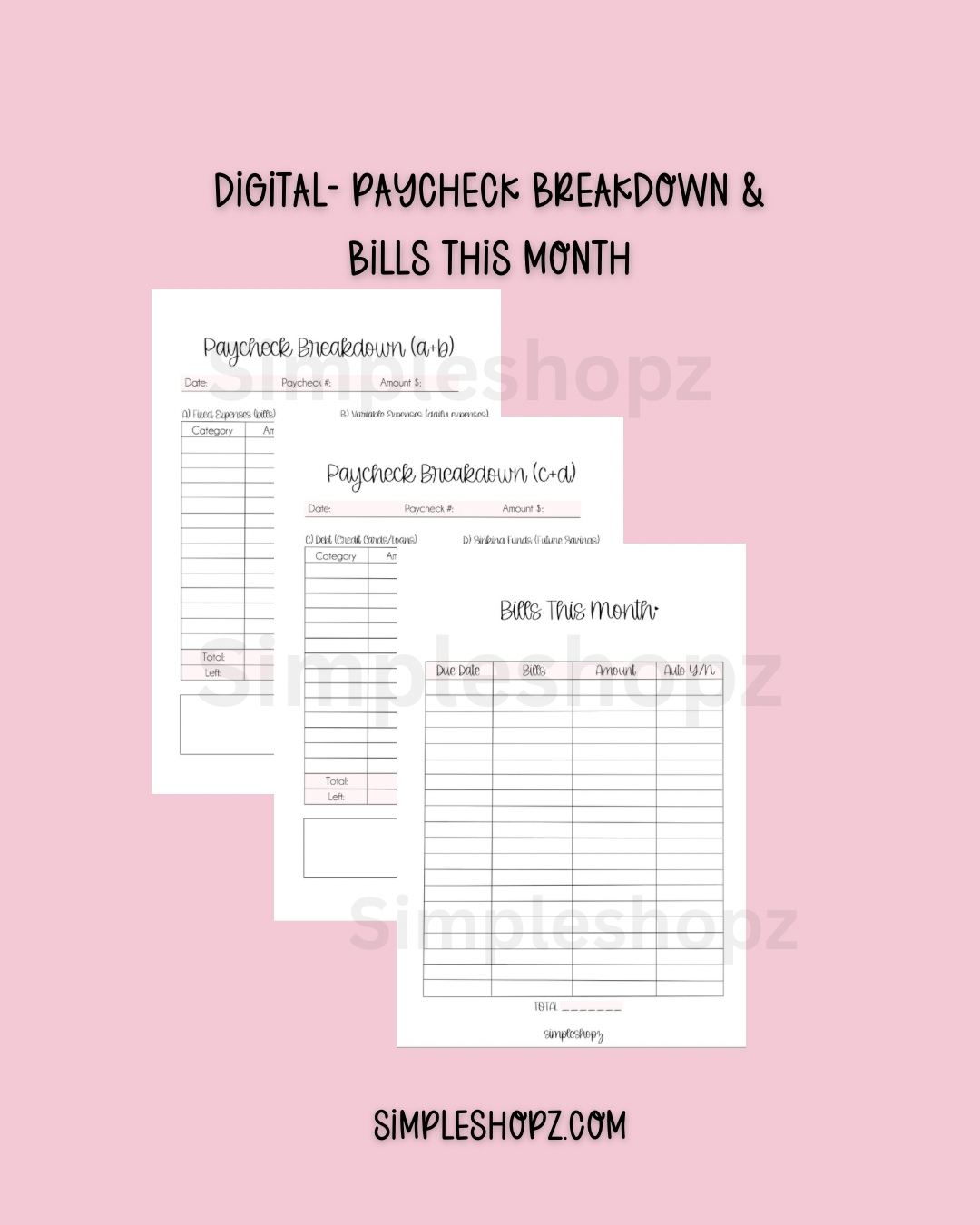 Digital- Paycheck Breakdown & Bills this month – SimpleShopz